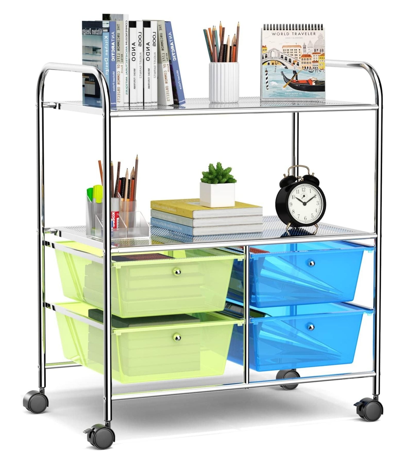 Rolling Storage Cart w/ 4 Drawers 2 Shelves, Home Office Utility ...