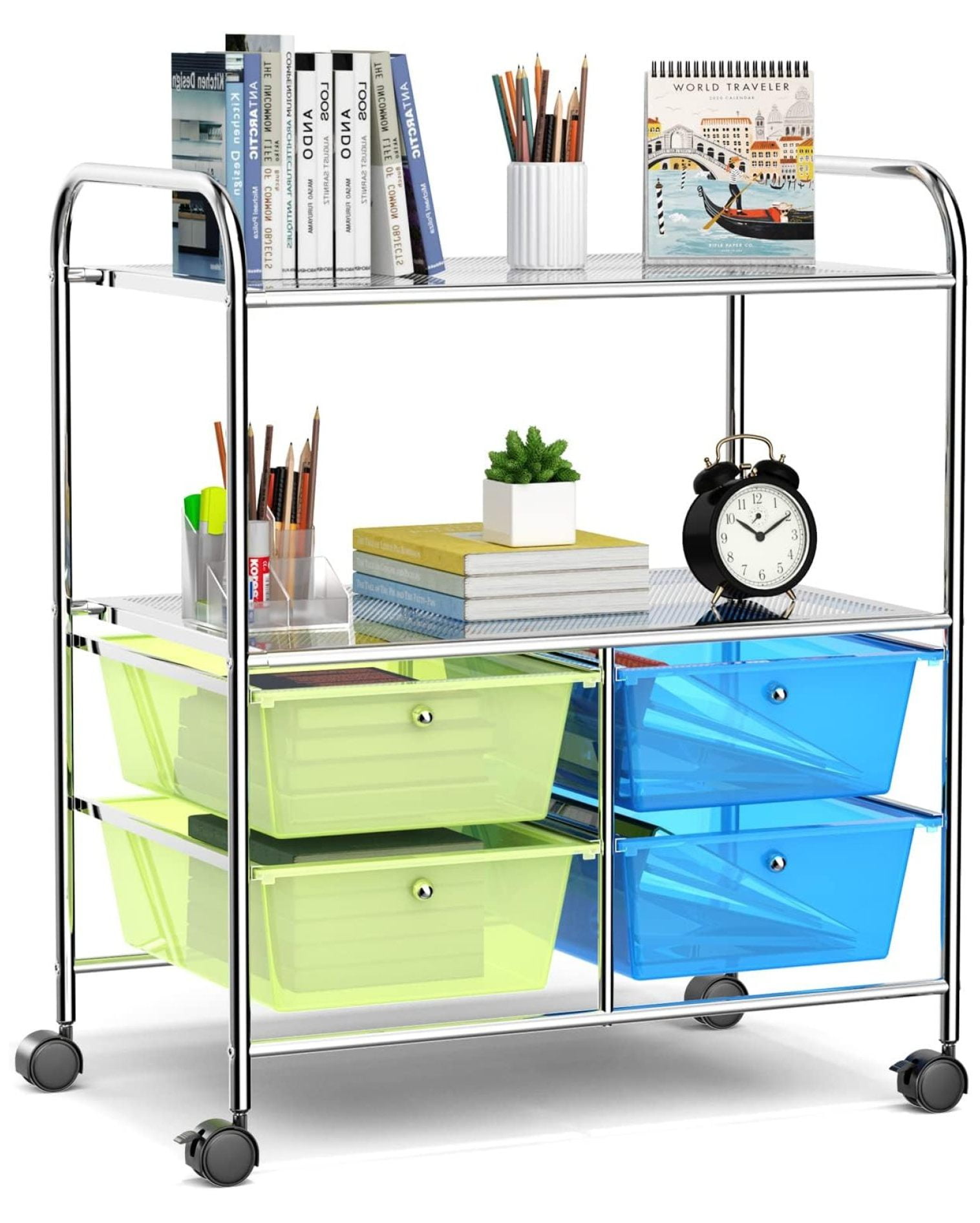 Rolling Storage Cart w/ 4 Drawers 2 Shelves, Home Office Utility ...