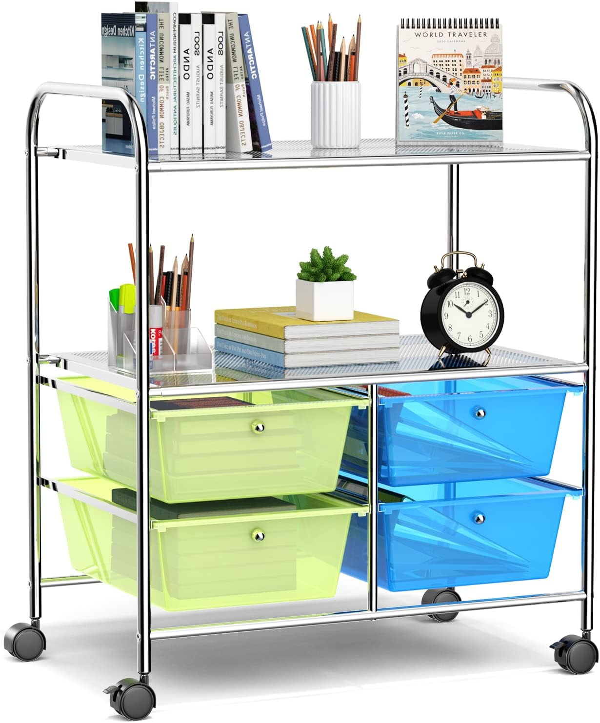 Rolling Storage Cart w/ 4 Drawers 2 Shelves, Home Office Utility ...