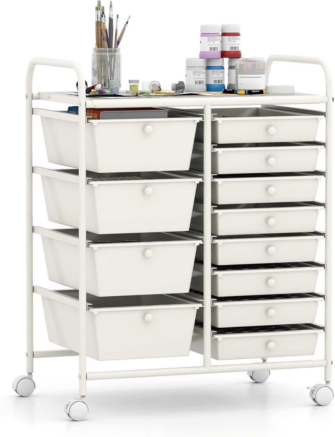 Rolling Storage Cart w/Wheels, Handle, Removable Drawers, Mobile ...