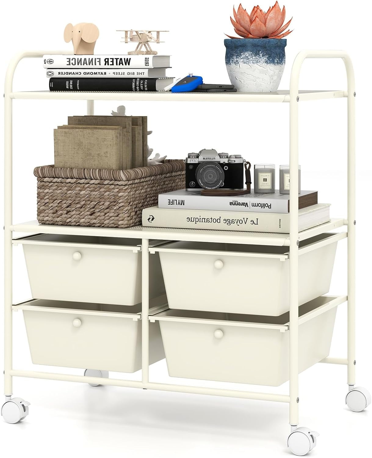 Rolling Storage Cart with Drawers & Shelves, Metal Frame Paper ...