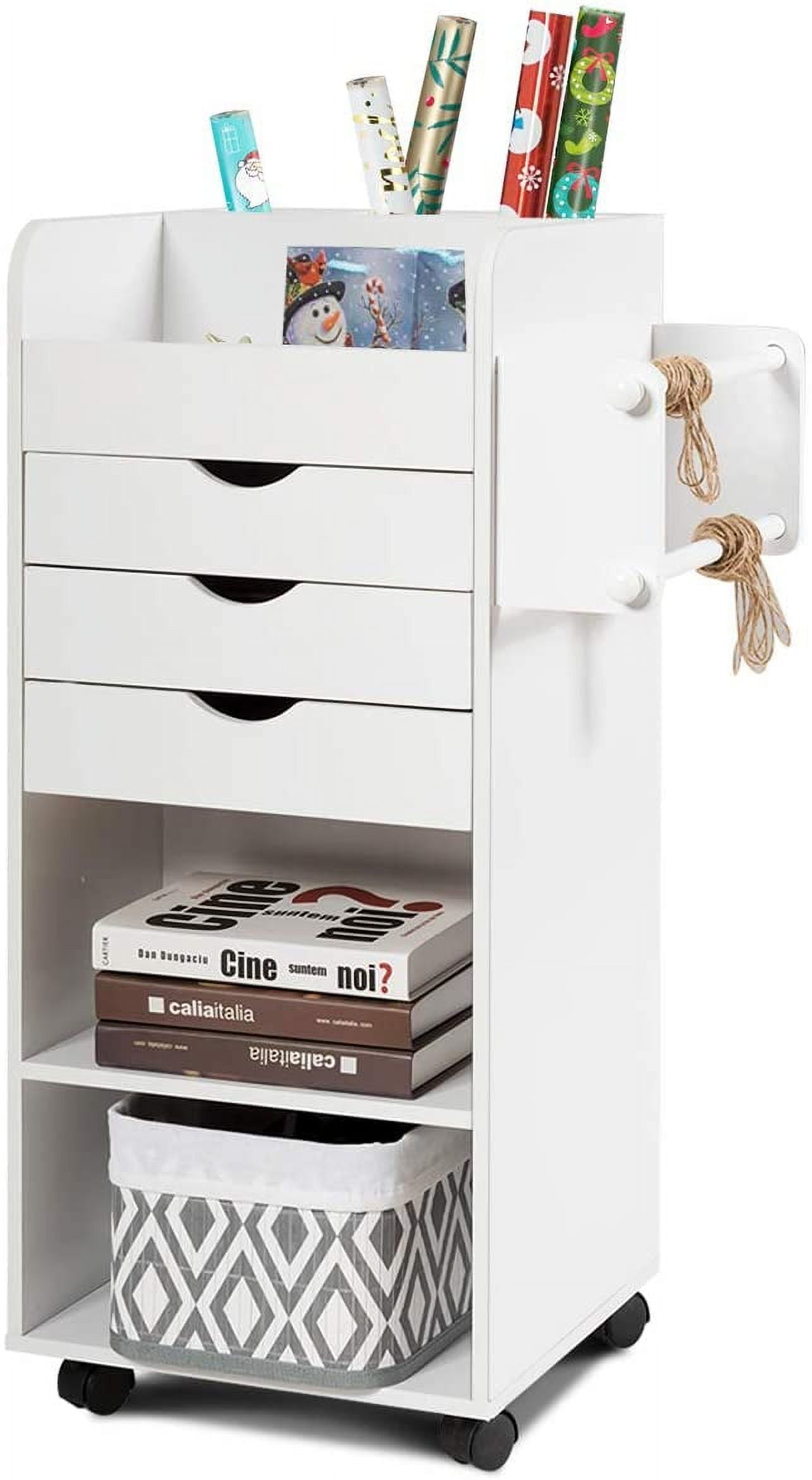 Rolling Storage Drawer Cart, Home Office Mobile Drawer Cart, Wooden ...