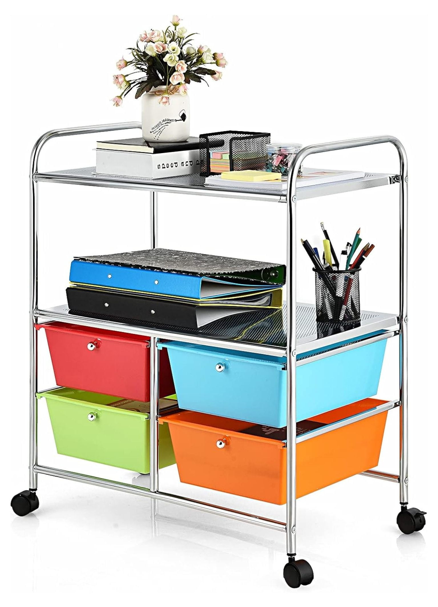 Rolling Storage Drawers with 4 Drawers and 2 Shelves, Utility Cart with ...