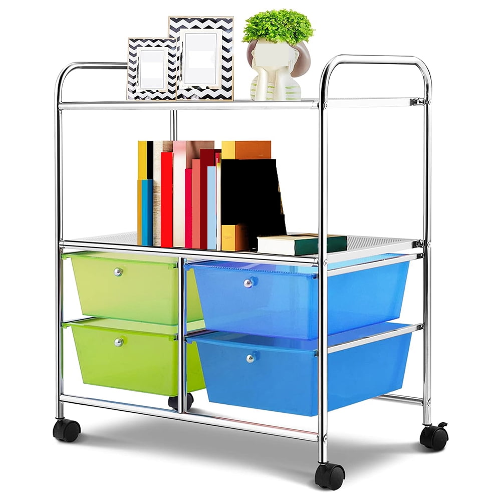 Rolling Storage Drawers with 4 Drawers and 2 Shelves, Utility Cart with ...
