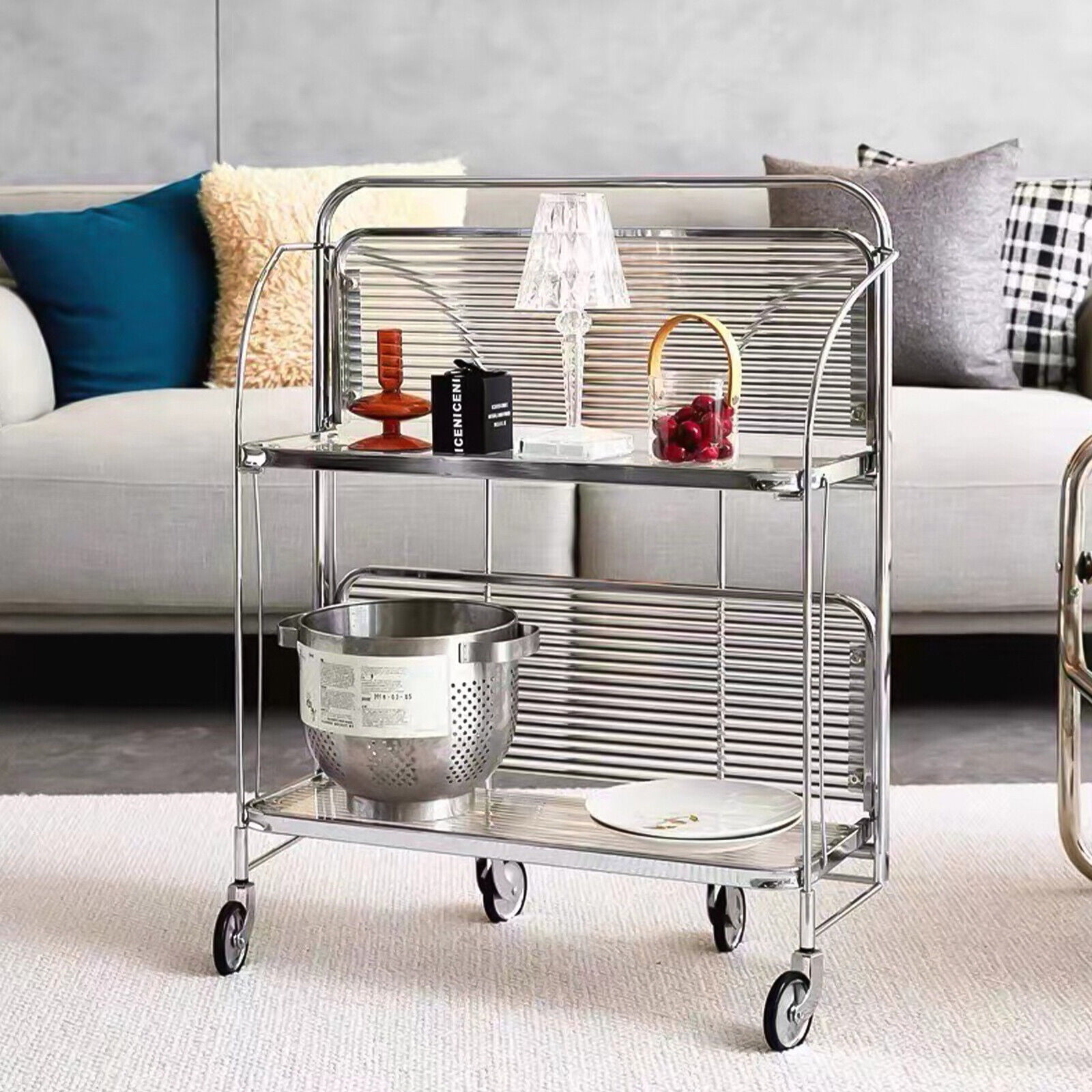 Rolling Storage Trolley Serving Cart Bar Trolley Cart Dining Folding ...