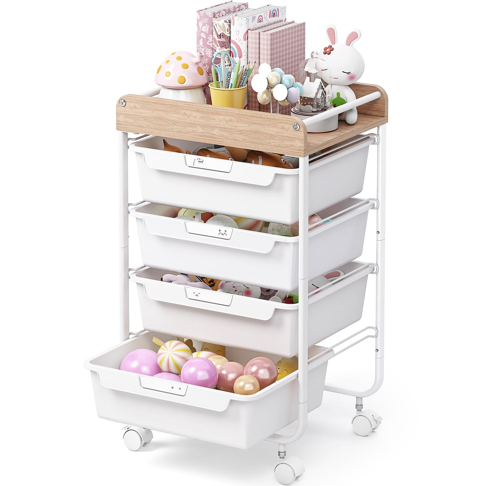 Rolling Storage Utility Cart with 4 Drawers,Art Cart,Green Kids Craft ...