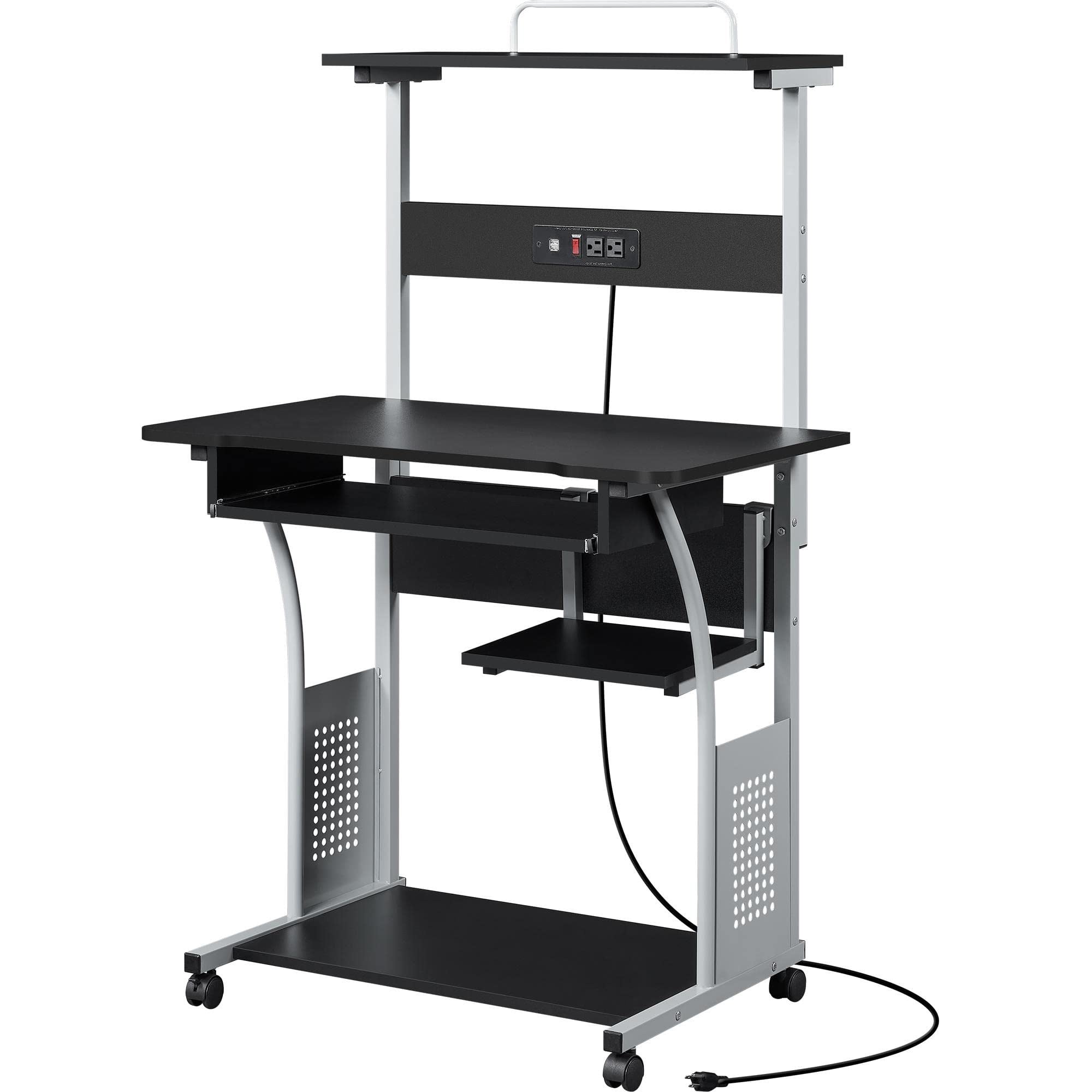 Rolling Study Desk with Charging Station USB Ports, Compact Computer ...