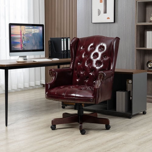 Rolling Swivel PU Leather Executive Office Chair with Glide Caster ...