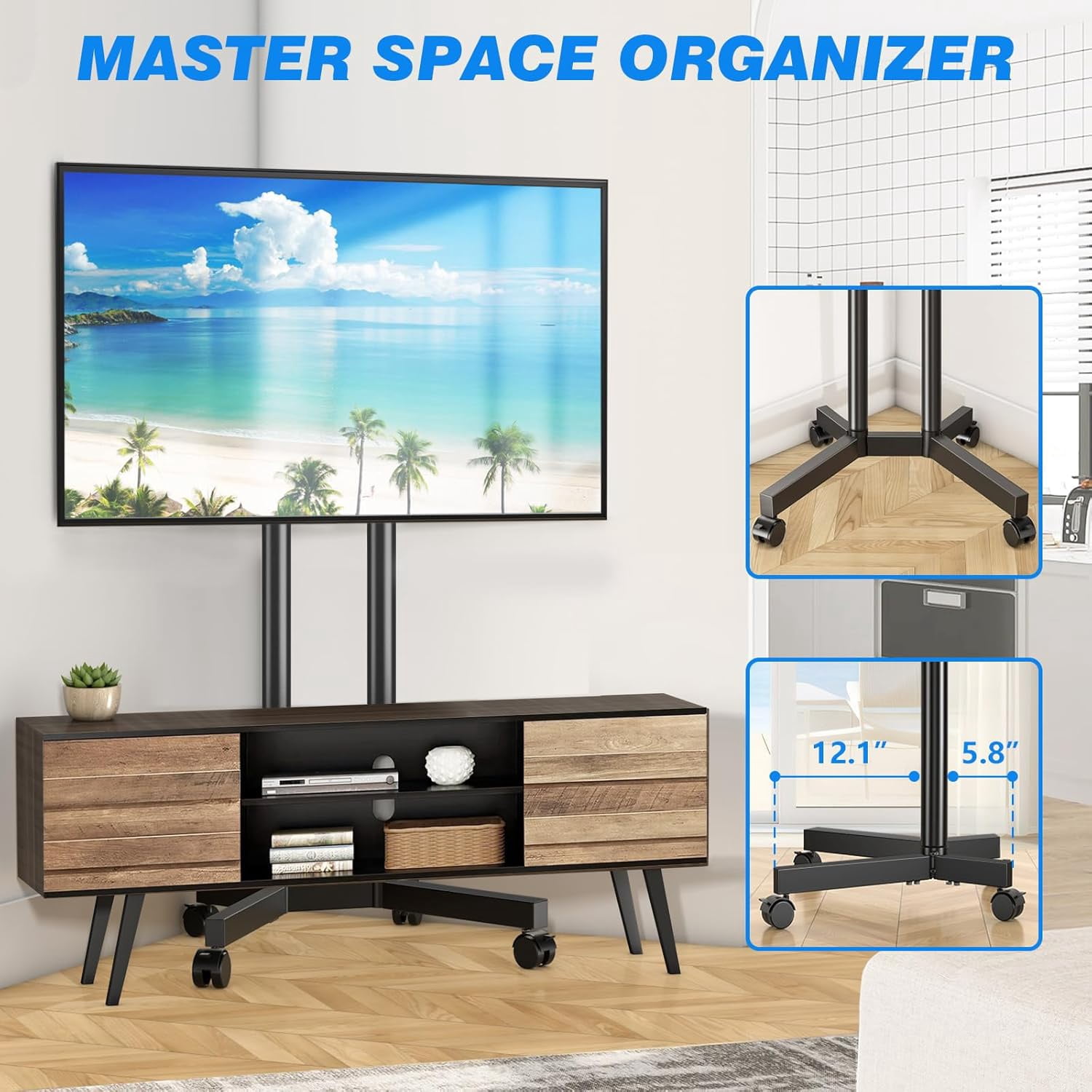 Rolling TV Stand for 32-70 Inch TVs, Mobile TV Stand with Upgraded ...