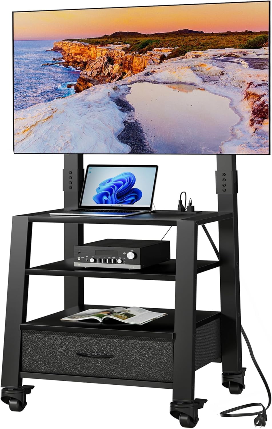 Rolling TV Stand with Mount and Fabric Drawer for 32-75" TV ...