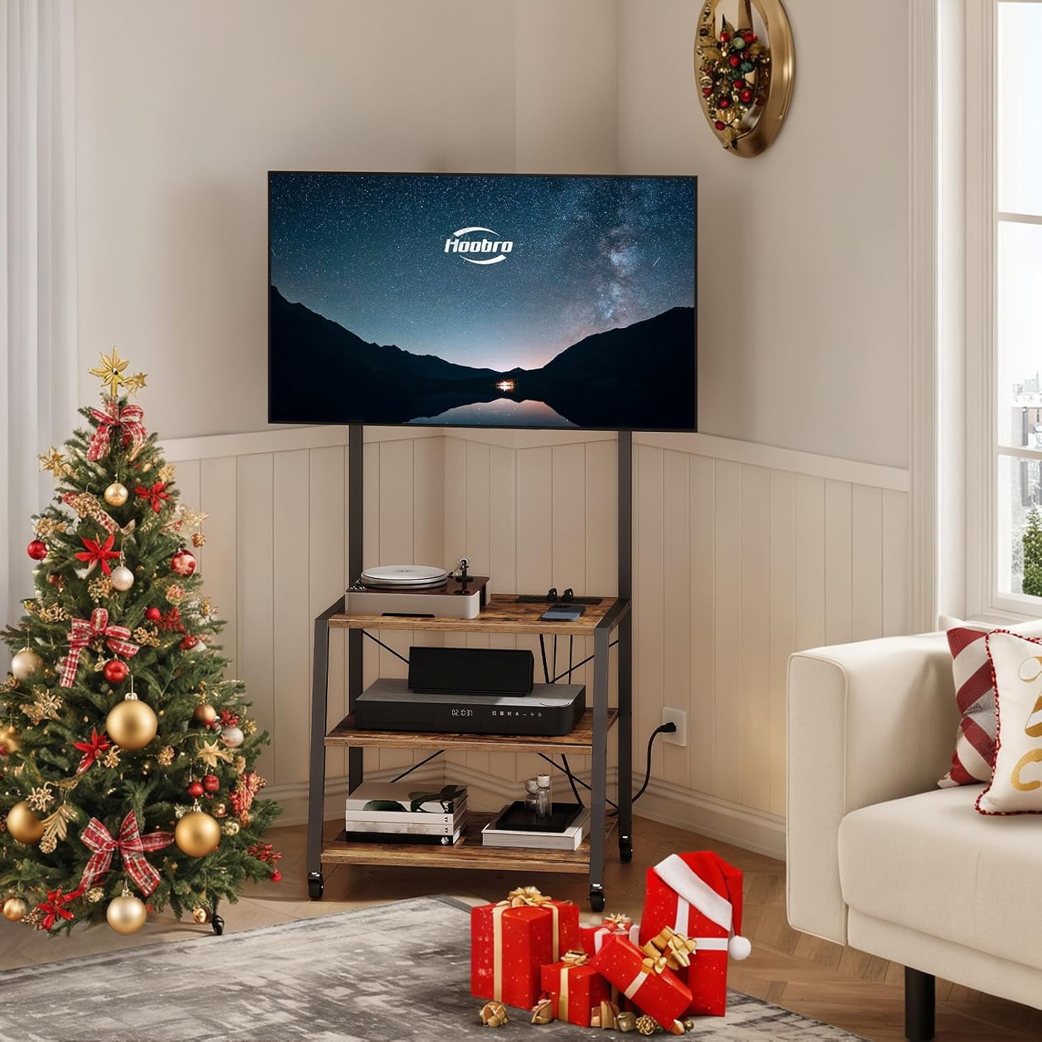 Rolling TV Stand with Mount and Power Outlet Up to 55 inch TVs, Corner ...