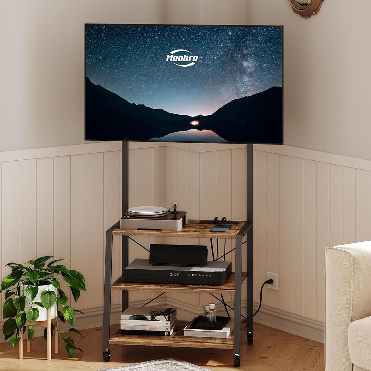 Rolling TV Stand with Mount and Power Outlet Up to 55 inch TV, Corner ...