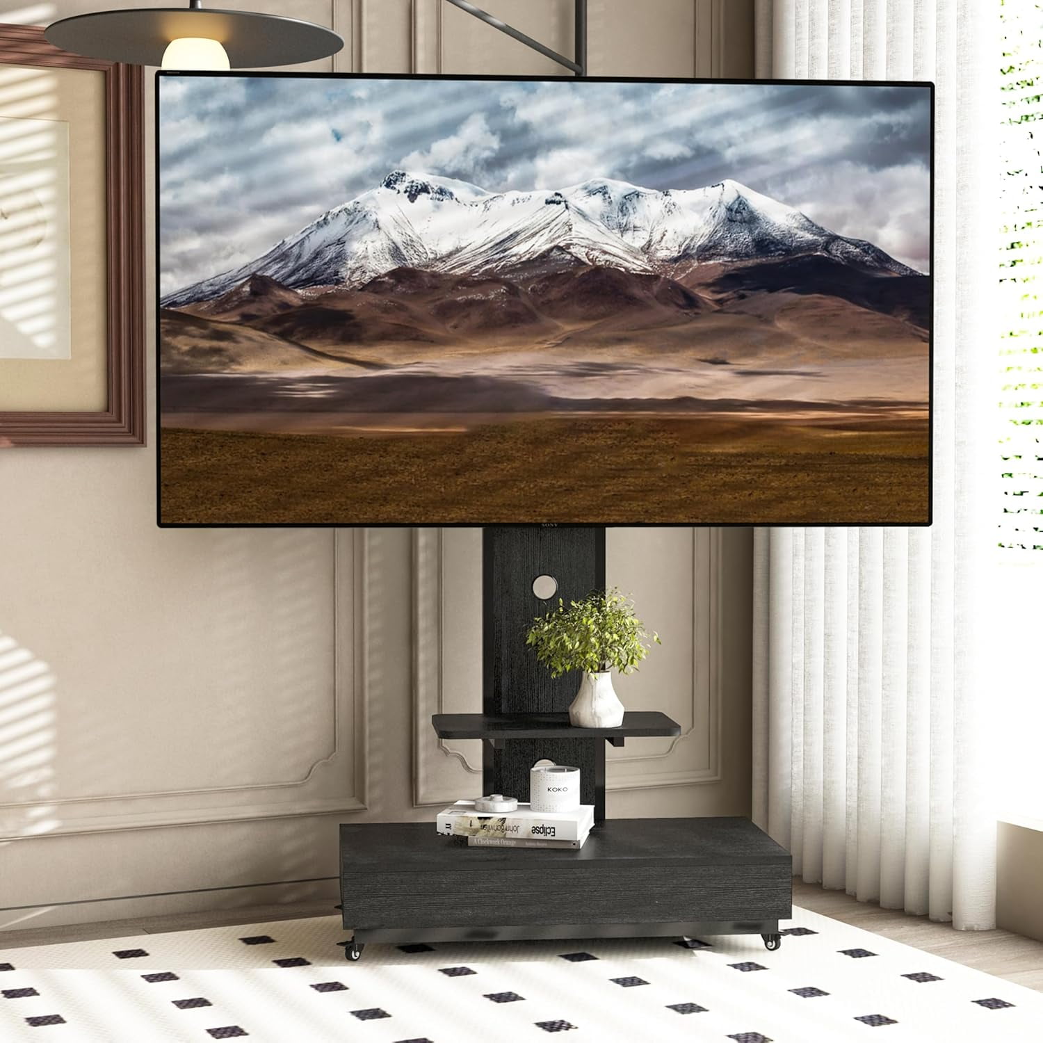 Rolling TV Stand with Shelf & Storage Drawer, Mobile TV Cart on Wheels ...