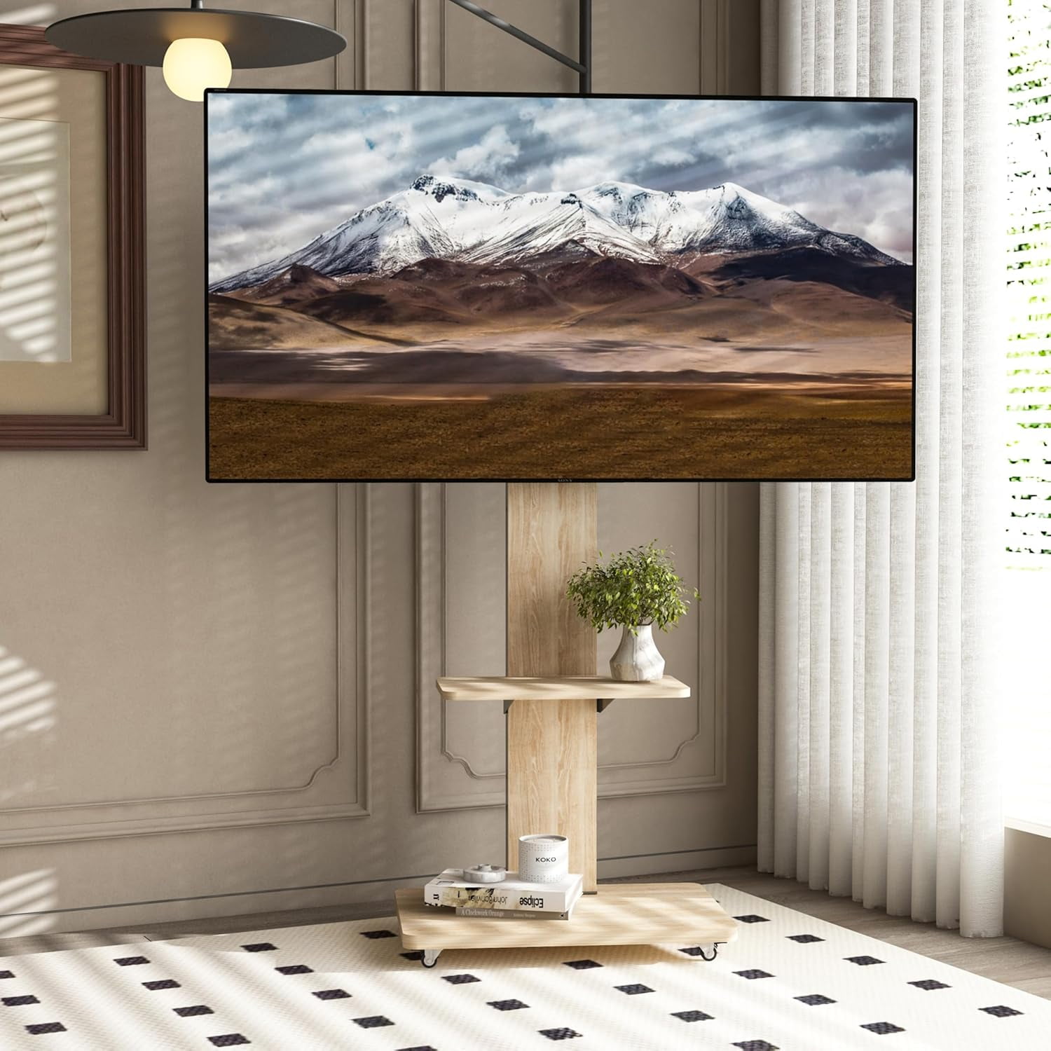 Rolling TV Stand with Shelf & Storage Drawer, Mobile TV Cart on Wheels ...