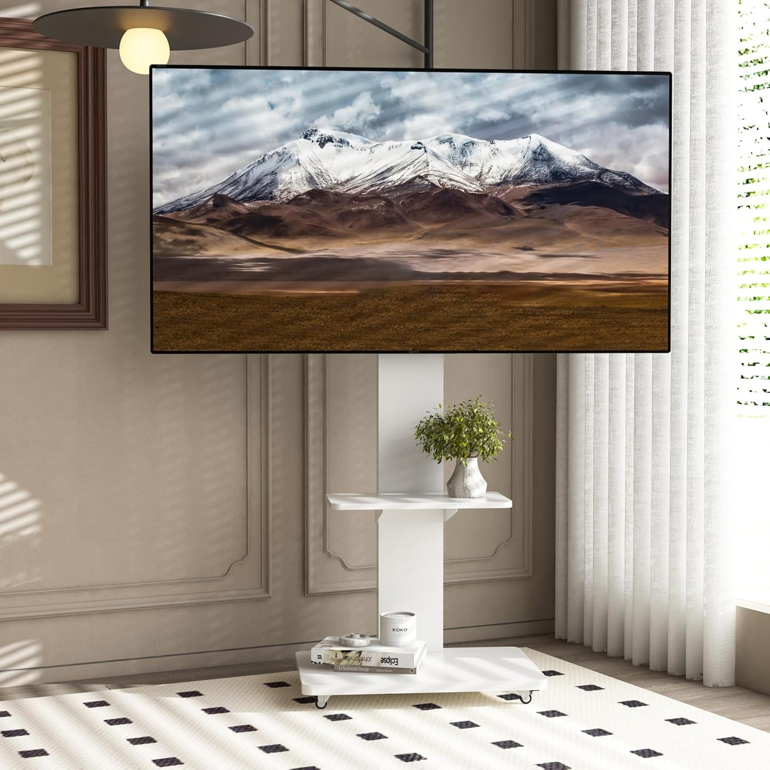 Rolling TV Stand with Shelf & Storage Drawer, Mobile TV Cart on Wheels ...