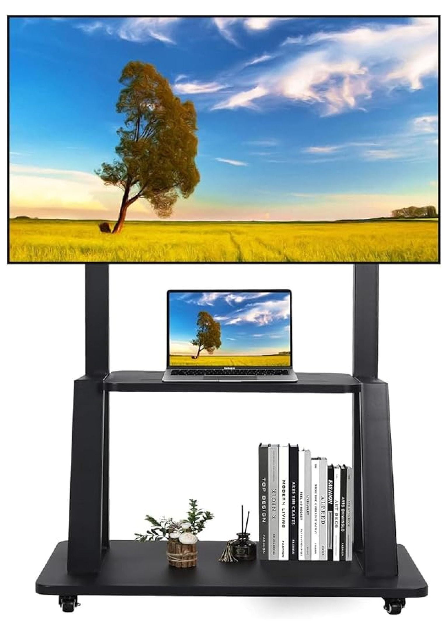 Rolling TV Stand with Wheels for 32-75 Inch Heavy-Duty Mobile TV Cart ...