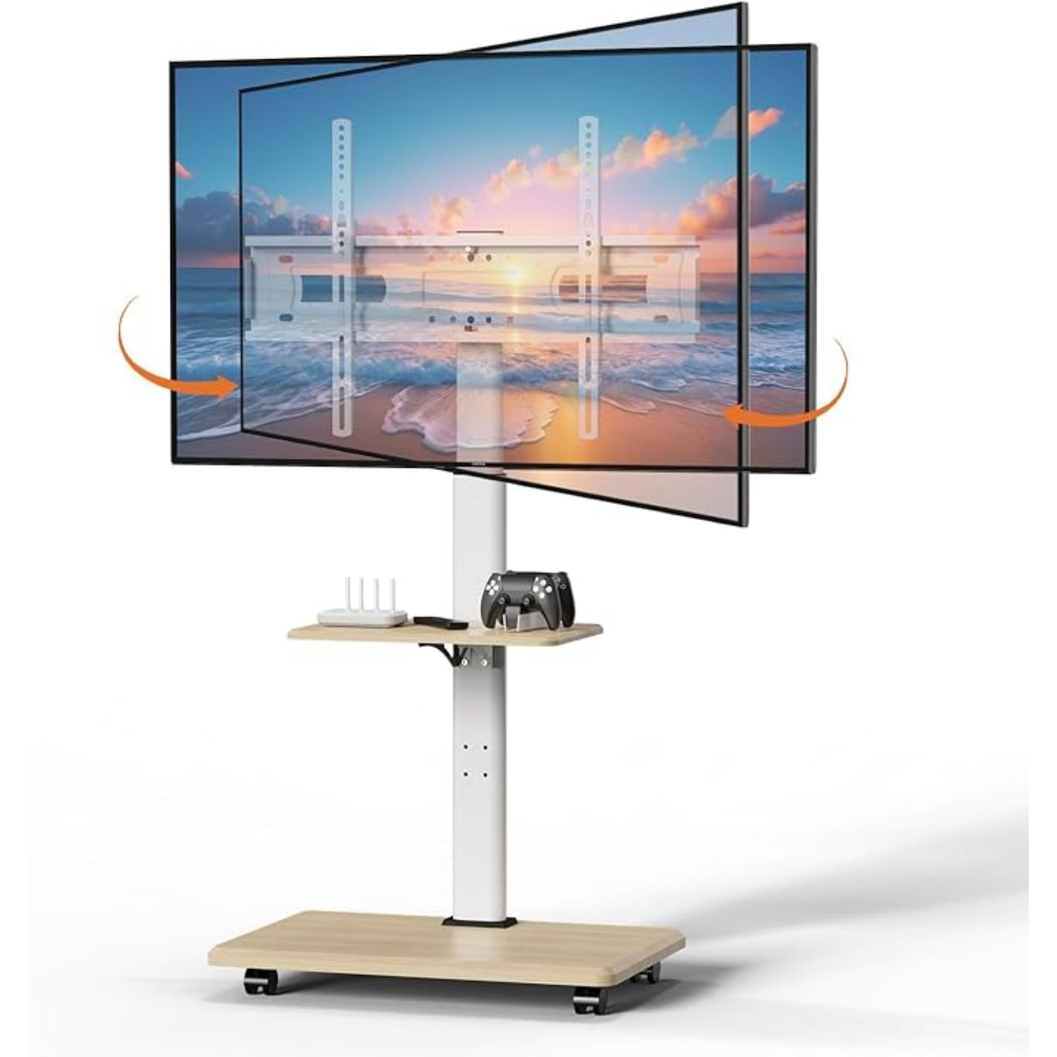 Rolling TV Stand with Wheels, Mobile TV Cart for 32-75 Inch Flat Screen ...