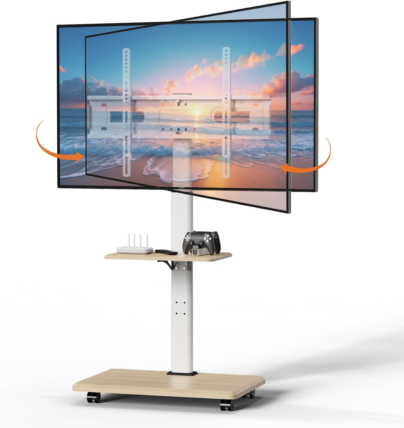 Rolling TV Stand with Wheels, Mobile TV Cart for 32-75 Inch Flat Screen ...