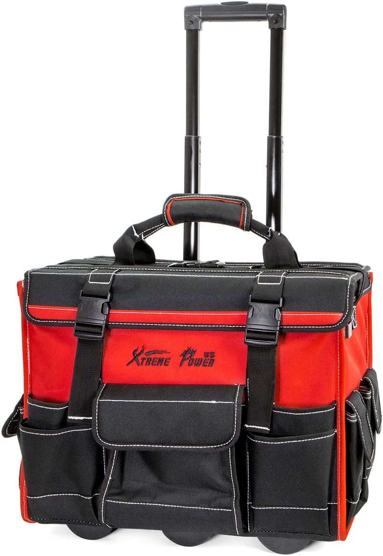 Rolling Tool Bag Organizer Adjustable Telescoping Handle Wide Storage ...