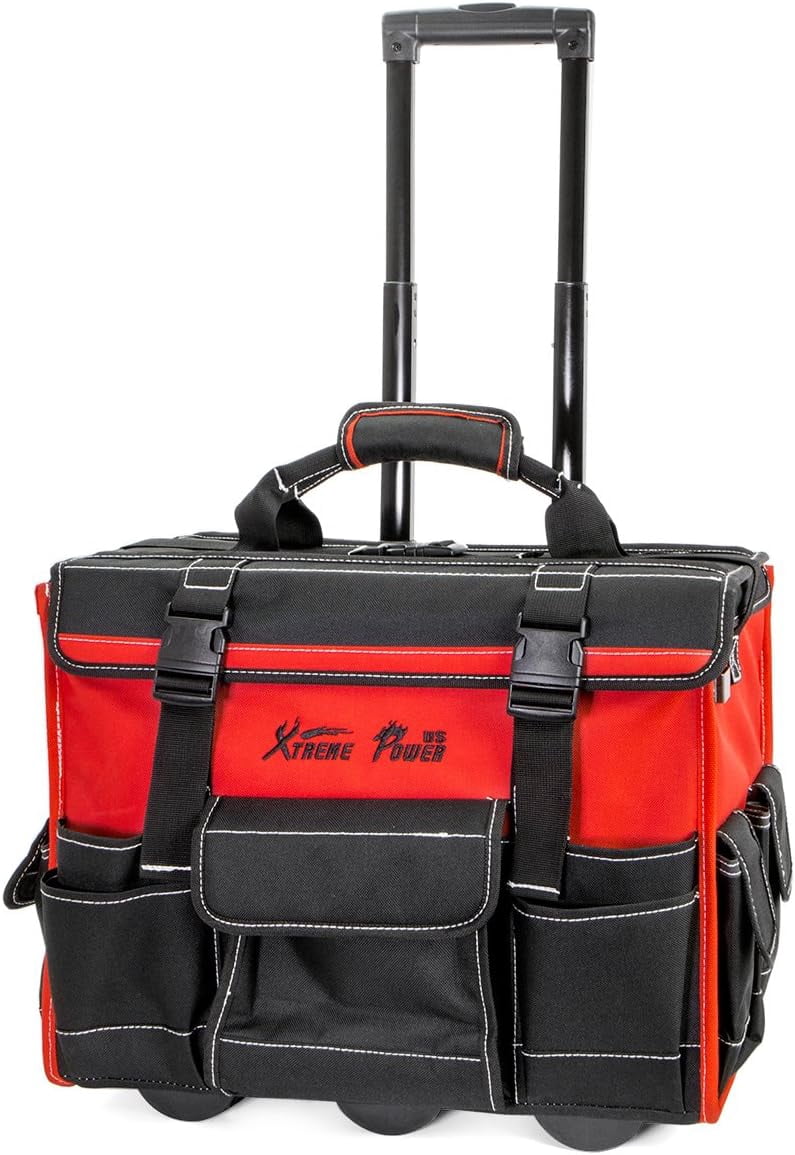 Rolling Tool Bag Organizer Adjustable Telescoping Handle Wide Storage ...