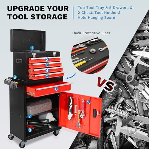 Rolling Tool Box, 5 Drawer Tool Chest with Wheels, Tool Box Organizer ...