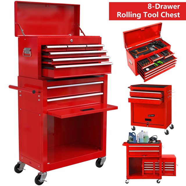 SESSLIFE Mobile Rolling Tool Box with 8 Drawers, High Capacity Tool Chest, Large Storage Cabinet ...