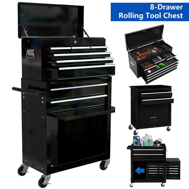 Rolling Tool Box with Wheels and Drawers, High Capacity Rolling Tool Chest with Large Storage ...