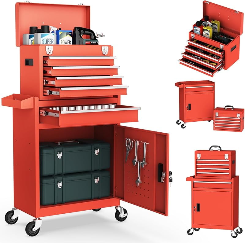 Rolling Tool Chest, 2-in-1 Mechanic Rolling Tool Box Removable Lockable ...