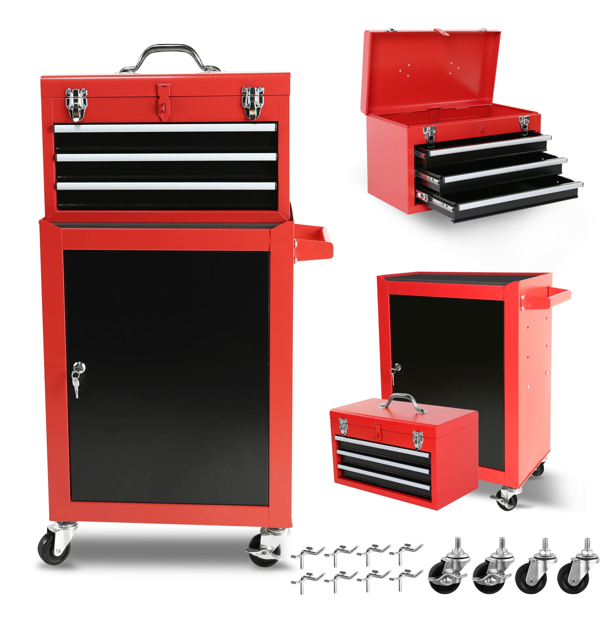 Rolling Tool Chest 3-Drawer, Portable Tool Box with Wheels & Lock - Garage Storage Cabinet with ...