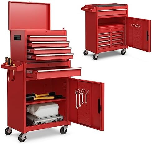 Rolling Tool Chest, 5-Drawer Lockable Tool Cabinet w/Adjustable Shelf ...