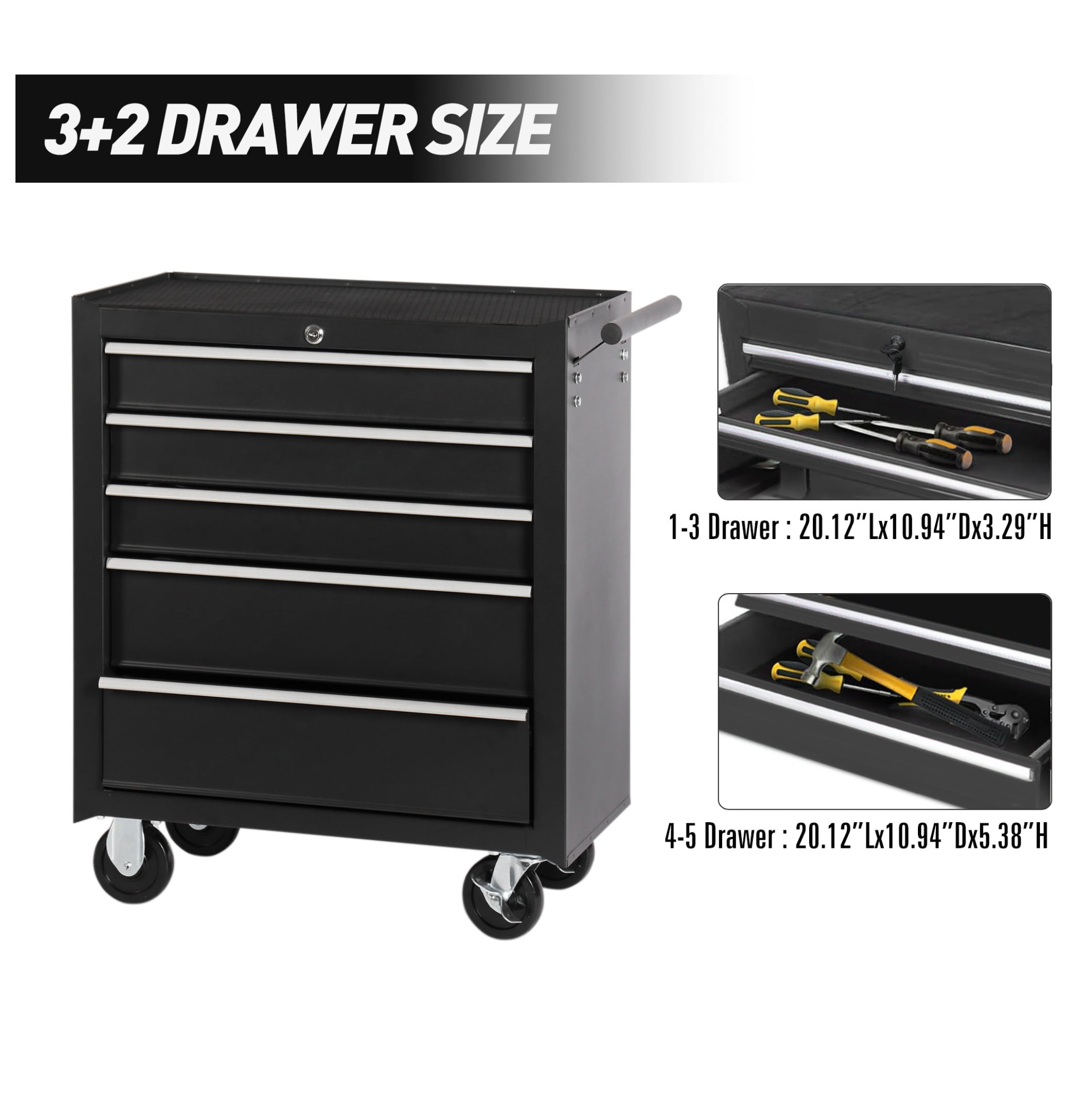 Rolling Tool Chest 5-Drawer, Lockable Tool Storage Cabinet with Wheels ...