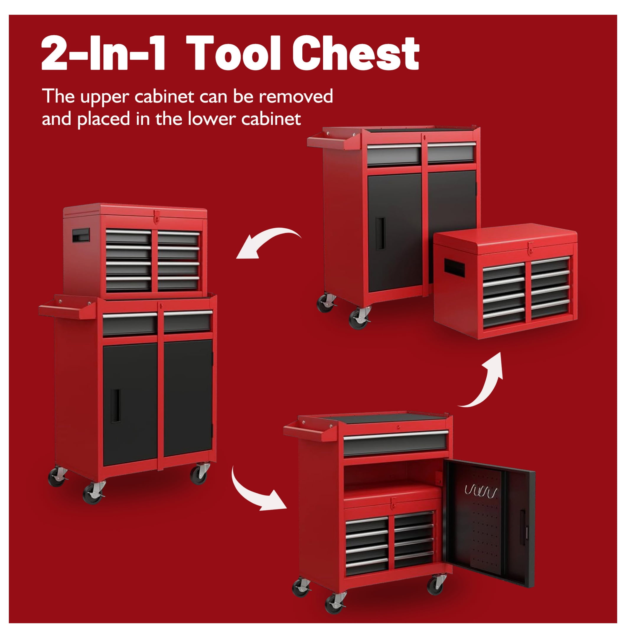 Rolling Tool Chest 5-Drawer, Metal Tool Storage Cabinet with Detachable ...