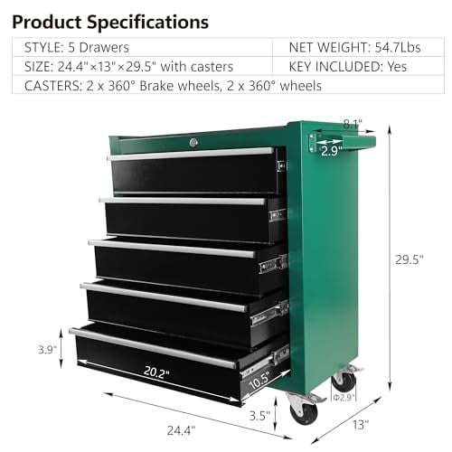 Rolling Tool Chest, 5-Drawer Steel Tool Box Organizer w/Lockable Wheels ...