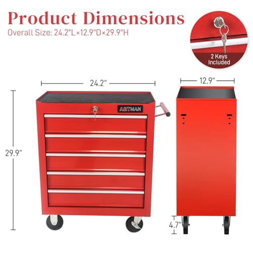 Rolling Tool Chest with 5-Drawer Tool Box with Wheels Multifunctional ...