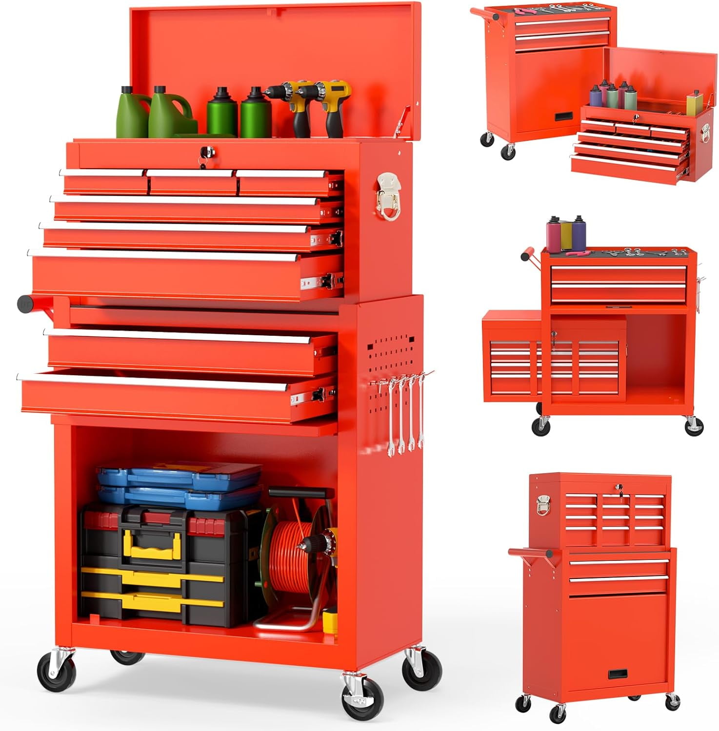 Rolling Tool Chest - 8 Drawer Large Capacity Metal Tool Box with Wheels ...