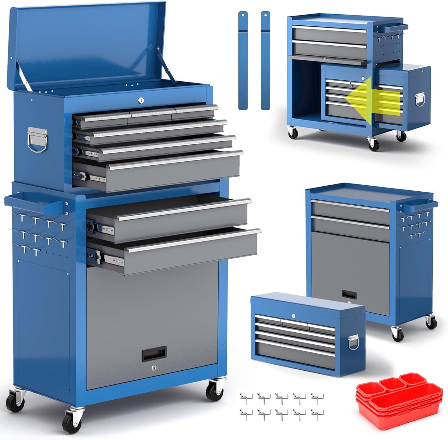 Rolling Tool Chest,8-Drawer Tool Chest with Wheels, Removable Toolbox ...