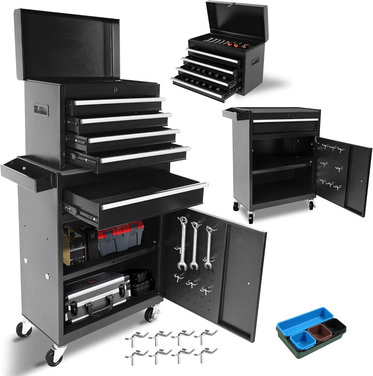 Rolling Tool Chest, Drawer Tool Storage Cabinet with Wheels, Detachable ...