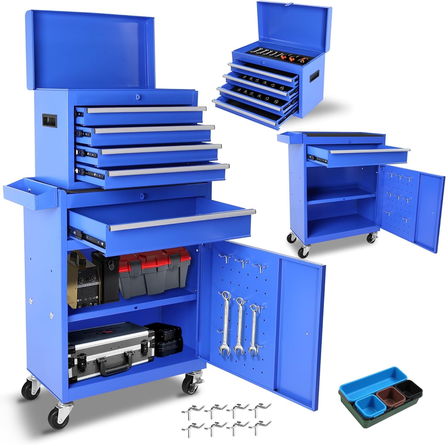 Rolling Tool Chest, Drawer Tool Storage Cabinet with Wheels, Detachable ...