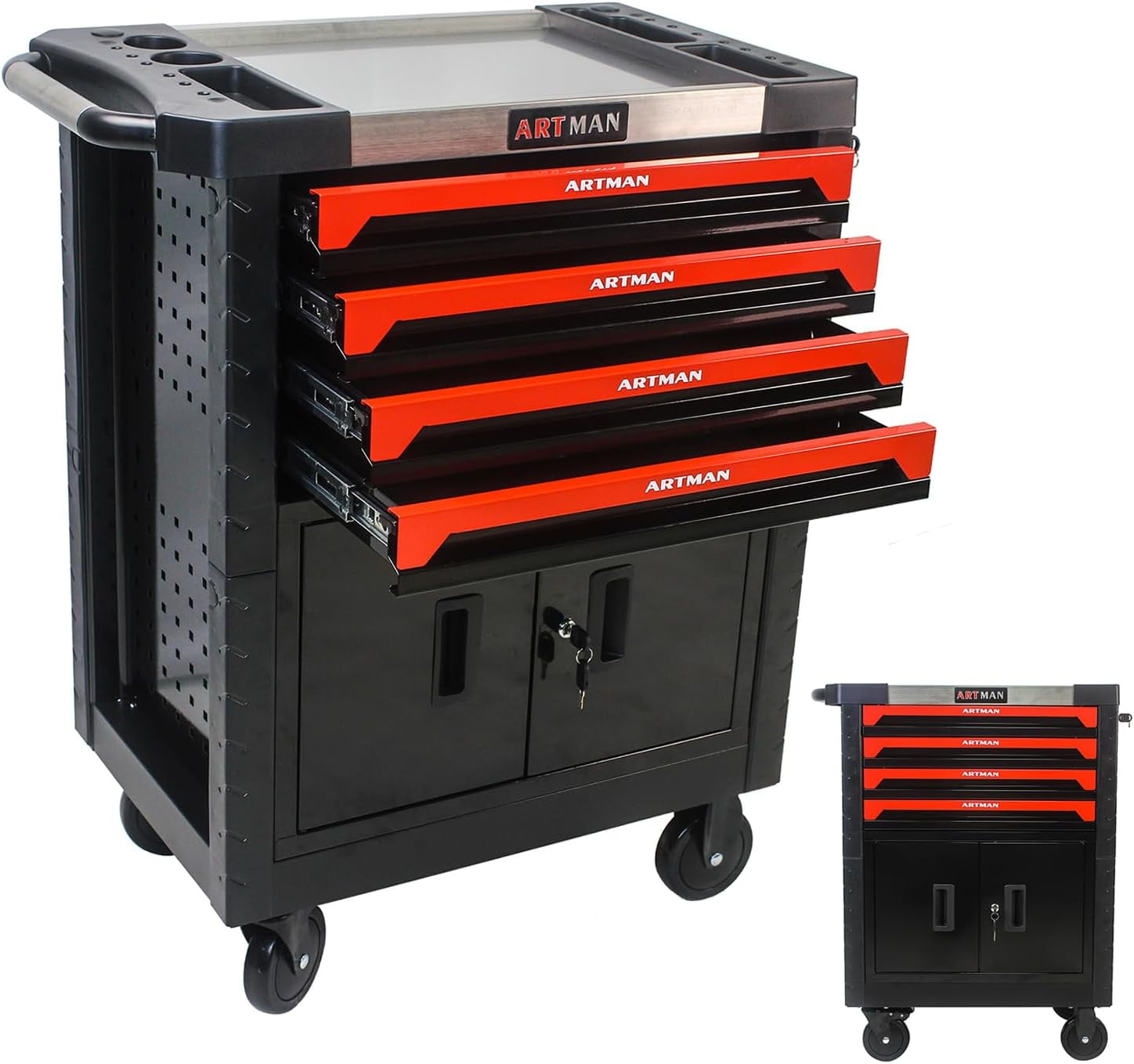 Aoneday Rolling Tool Chest, 4 Drawer Lockable Tool Storage Cabinet ...