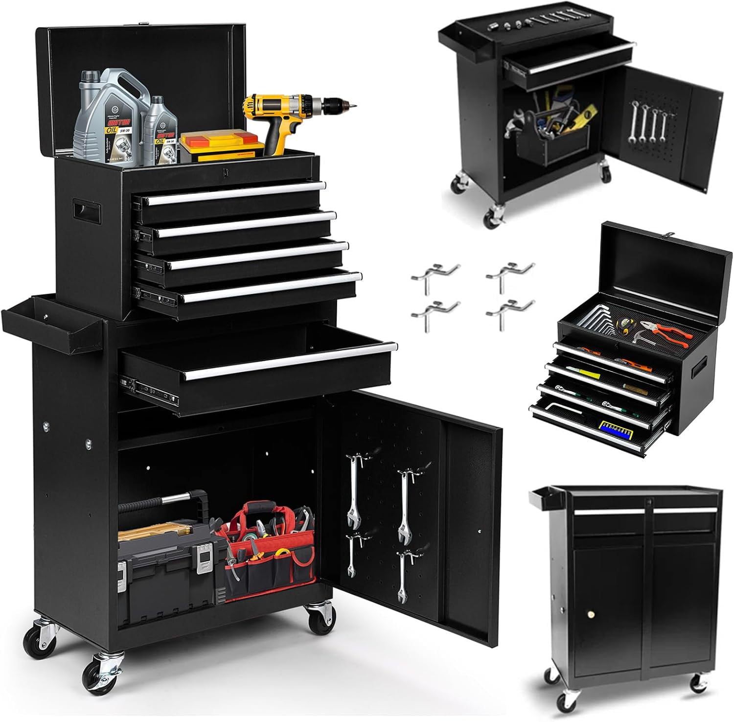 Rolling Tool Chest - Tool Box Organizer with Lockable Wheels, Sliding ...