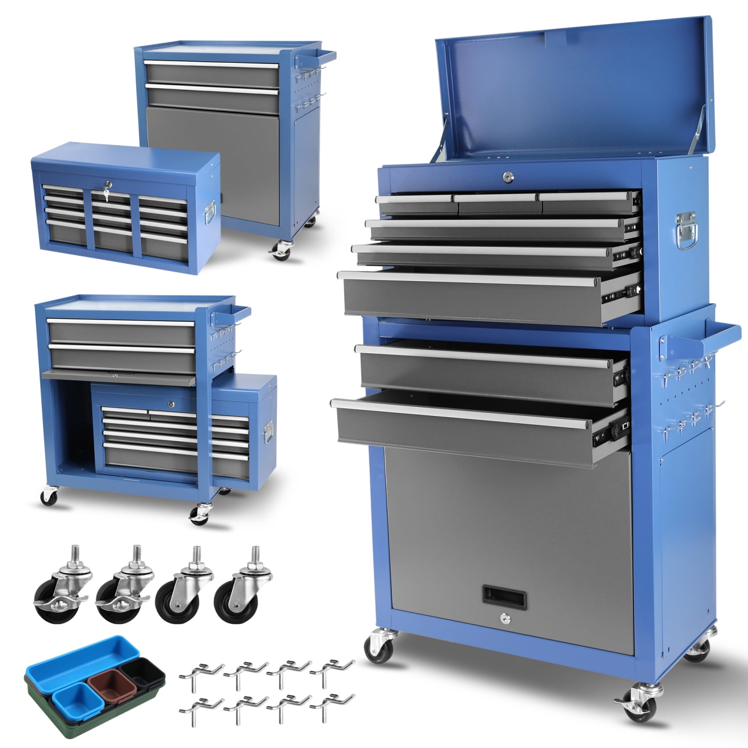 Rolling Tool Chest with Wheels 8 Drawers Assembled Tool Cabinet Combo Detachable Organizer Tool ...