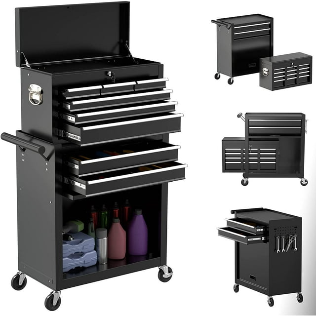 Rolling Tool Chest with Wheels and 8 Drawers, Detachable Large Toolbox ...