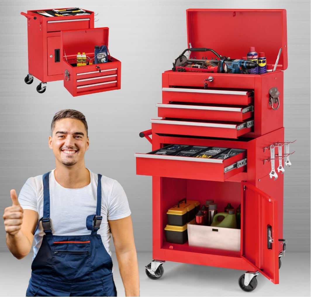 Rolling Tool Chest with Wheels, Detachable Metal Tool Box with Drawers ...