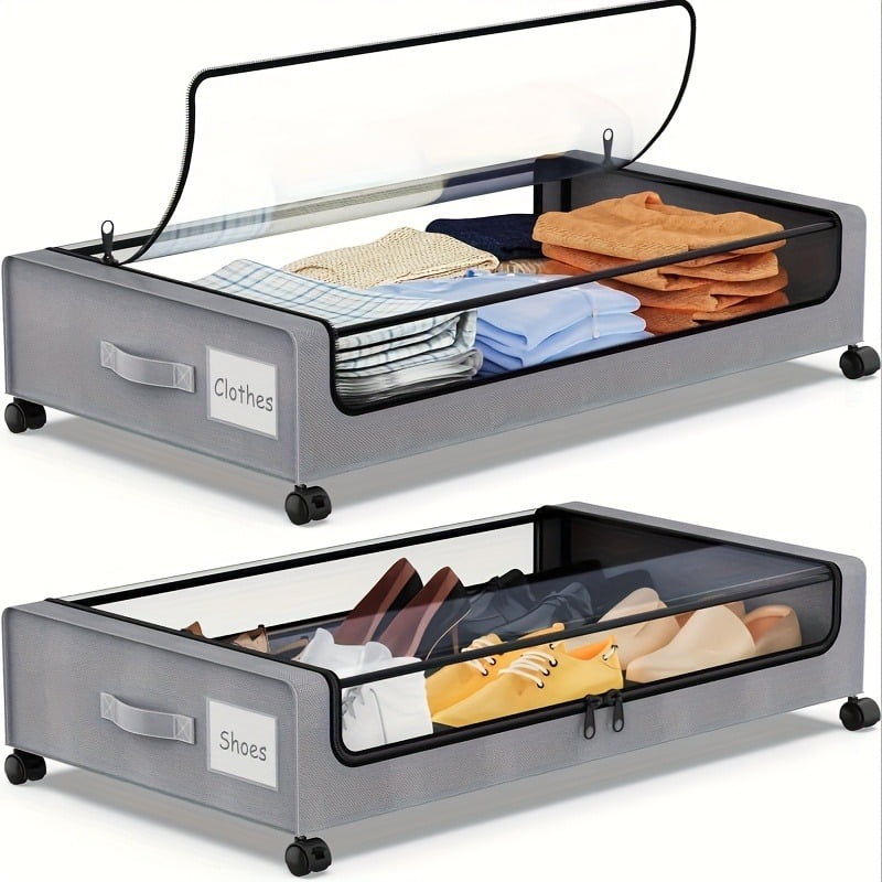 Rolling Under Bed Storage Boxes Set of 2 – Extra Deep Fabric Containers ...