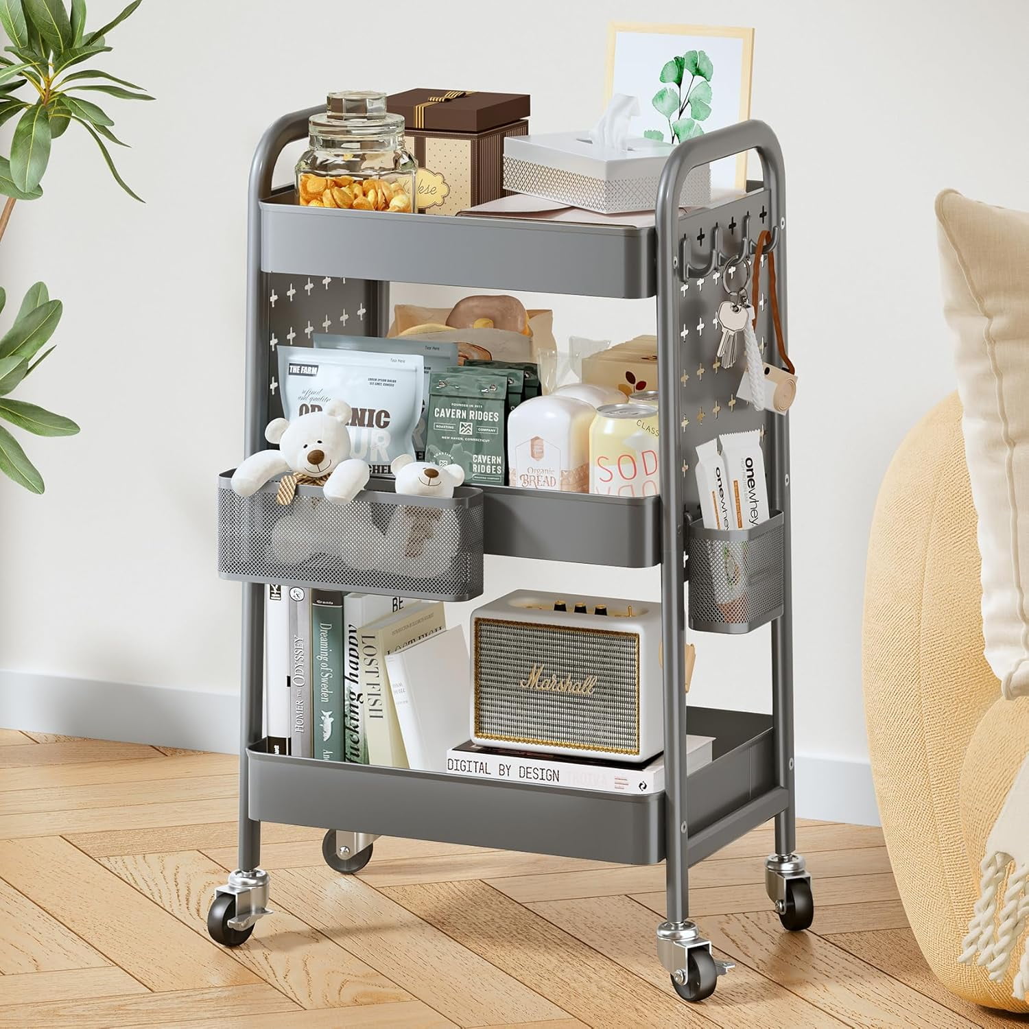 Rolling Utility 3 Tier Organizer Cart with Wheels - Metal Craft Storage ...