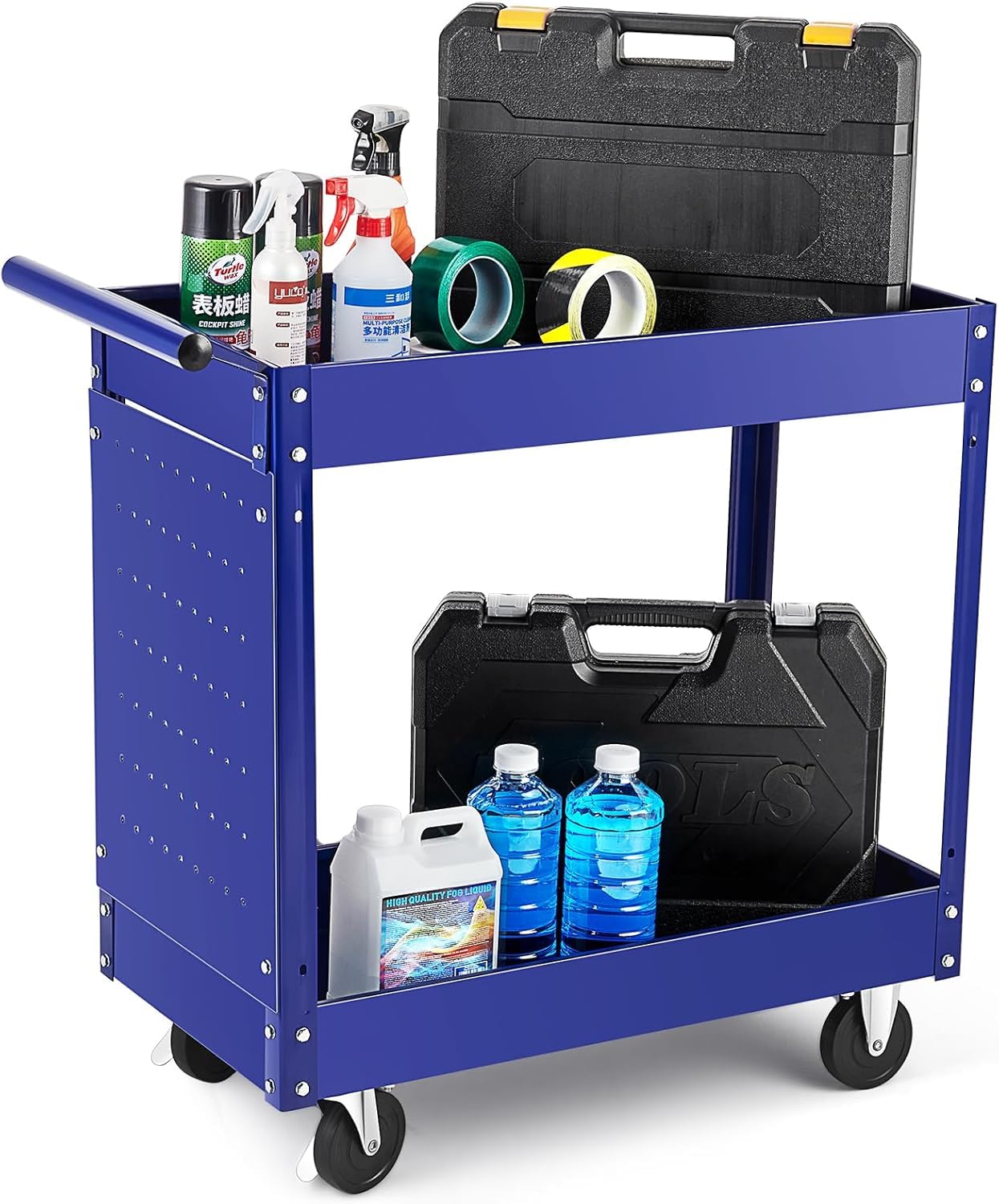Rolling Utility Cart,2 Tier Heavy Duty Utility Cart with Wheels,220 LBS ...