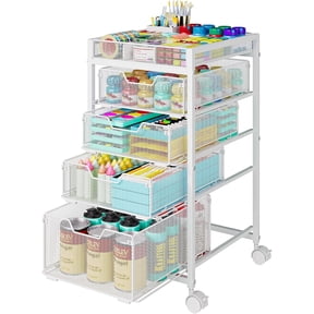 Simply Tidy Gramercy Metal Craft Storage Trolley with Mesh Trays and ...
