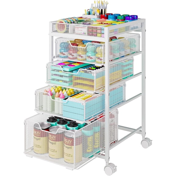 Simply Tidy Gramercy Metal Craft Storage Trolley with Mesh Trays and ...