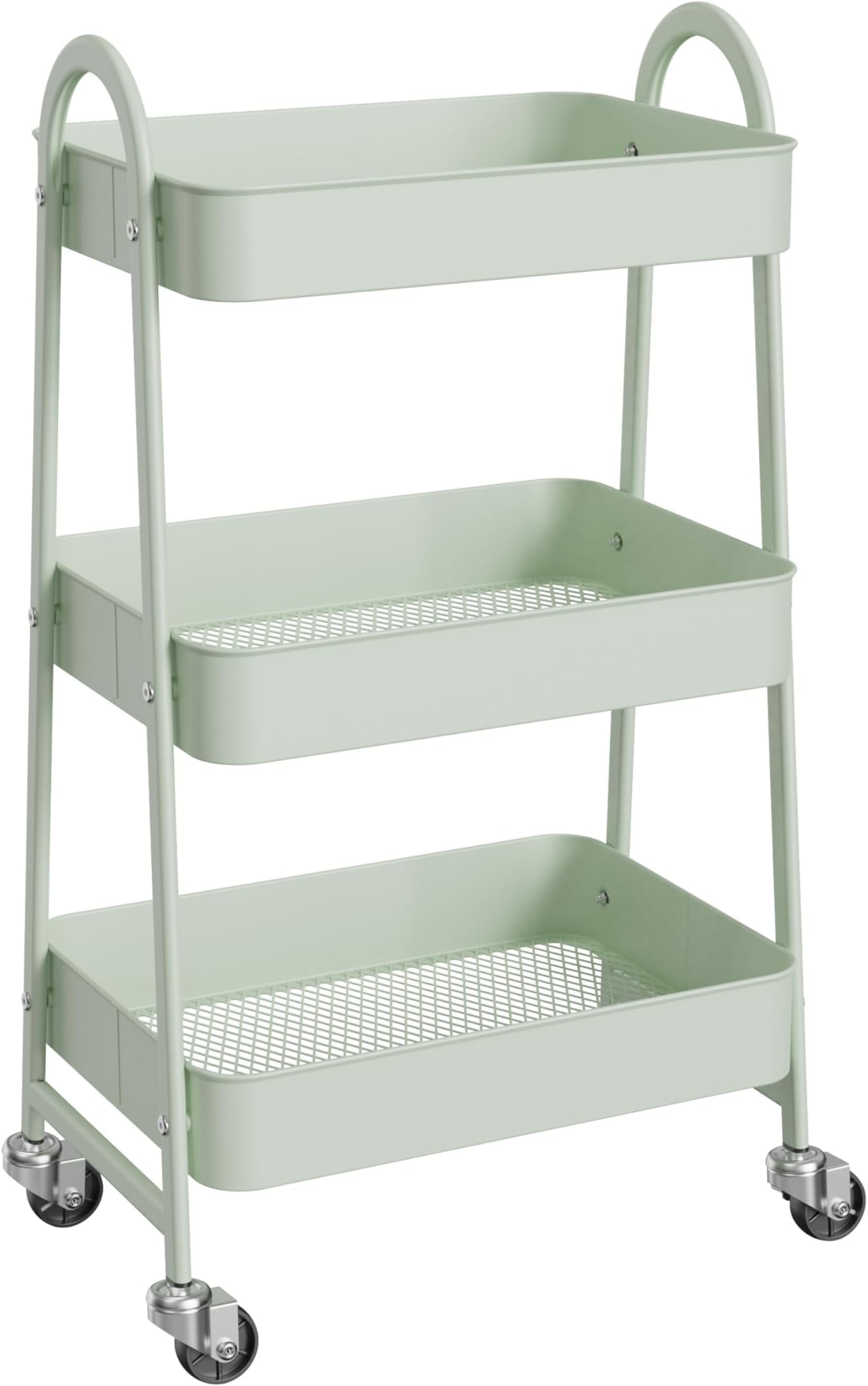 Rolling Utility Cart, 3-Tier Metal Storage Trolley with Handle and ...