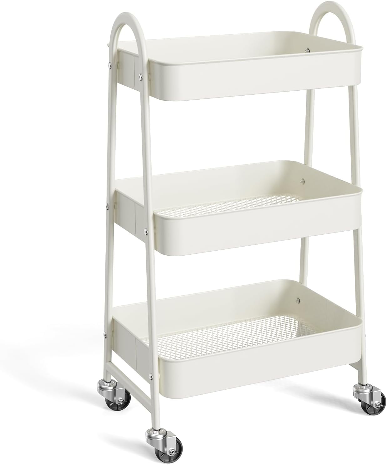 Rolling Utility Cart, 3-Tier Metal Storage Trolley with Handle and ...